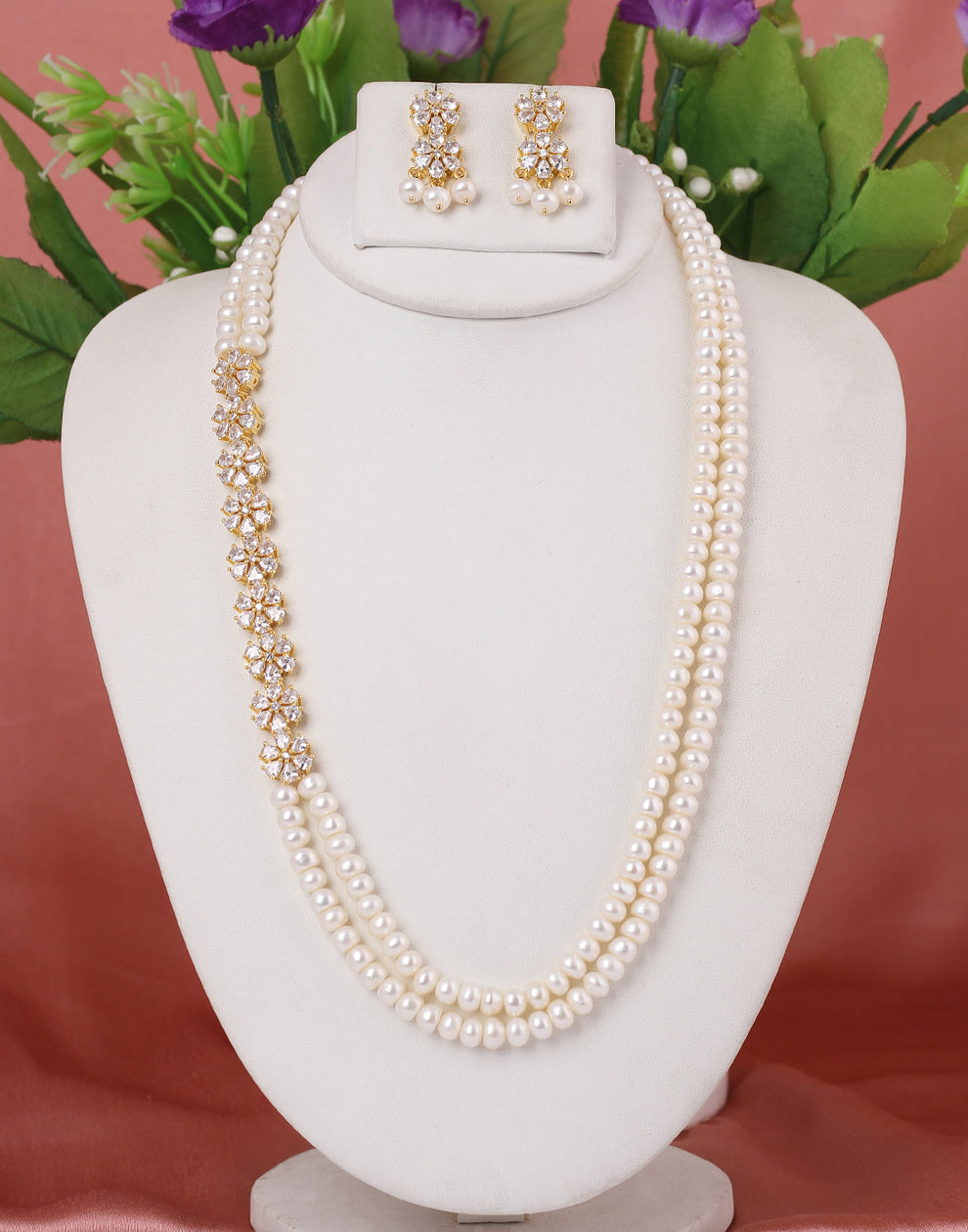 Certified Freshwater Double String Pearl Set – Necklace & Earrings ...